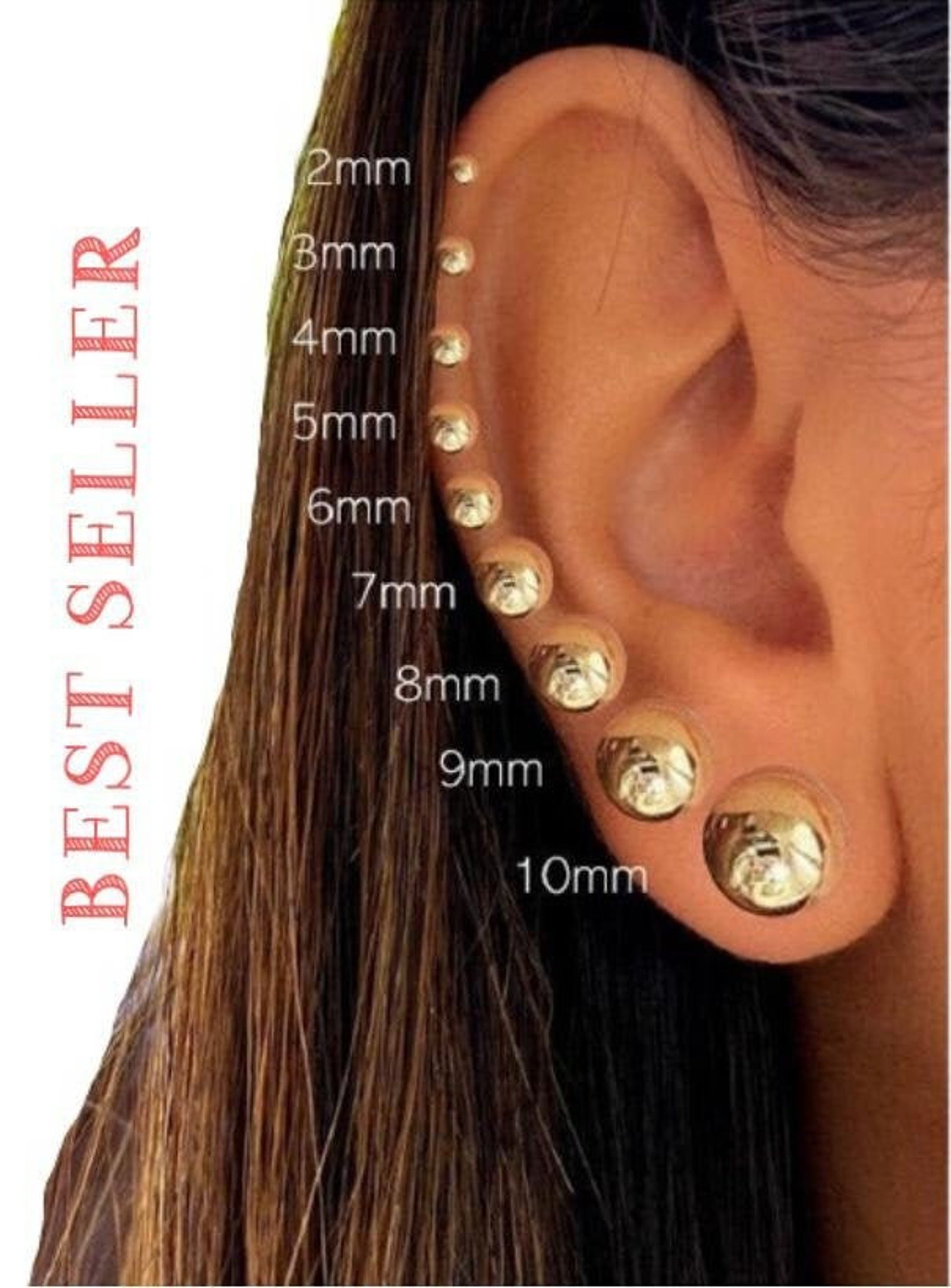 14K Gold Ball Push Back Studs, Earring Stud, Over 925 Sterling Silver ...