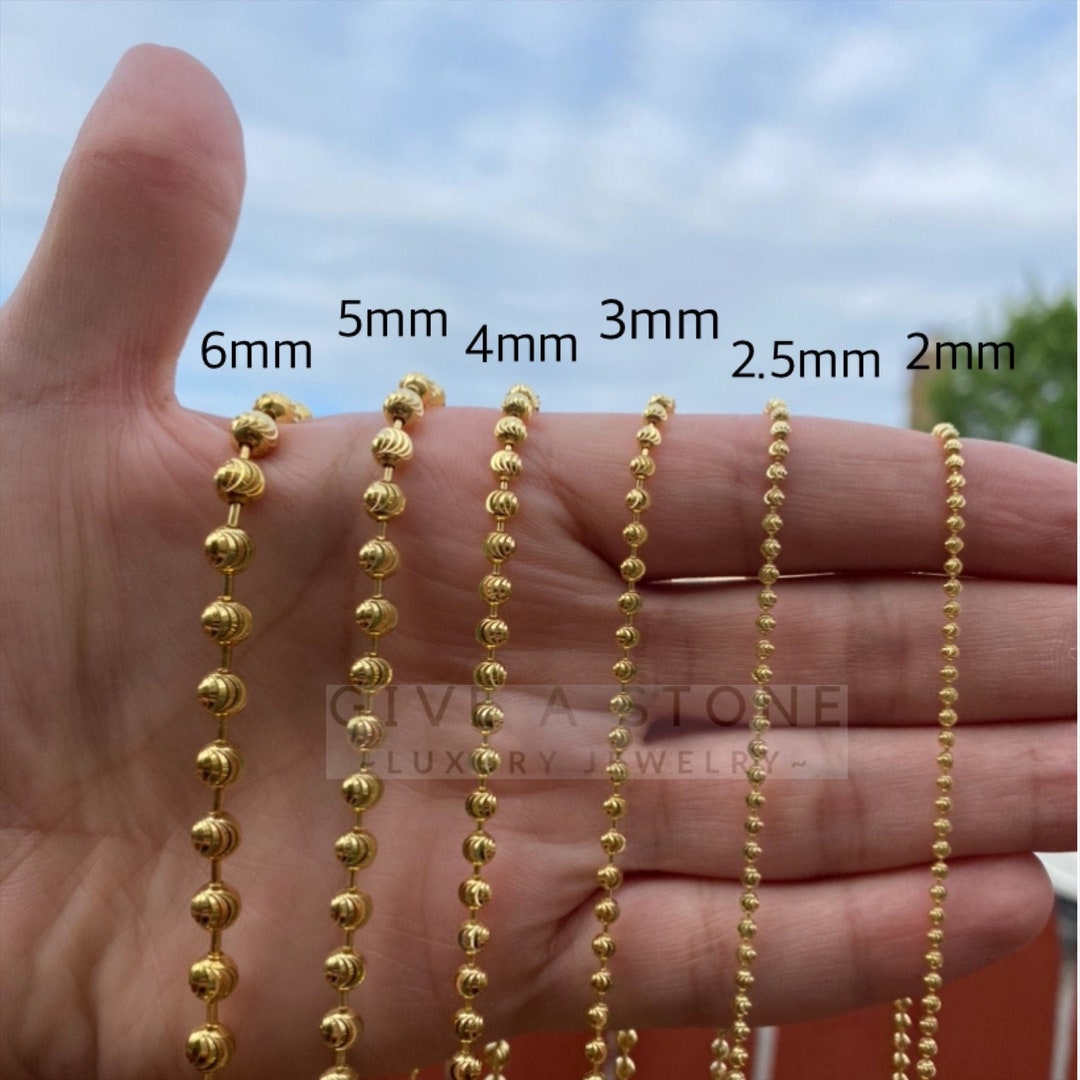 14K Gold Ball Bead Chain Necklace, Thin Dainty Necklace, Stackable ...
