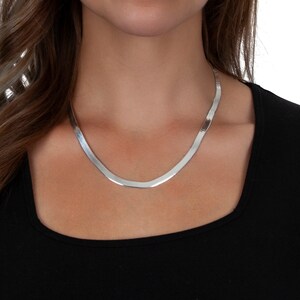 925 Sterling Silver Herringbone Necklace, Flex Layering Chain, High ...