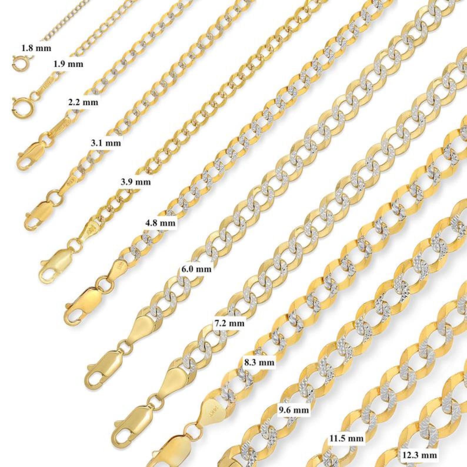 14K Two Tone Pave Curb Chain 925 Italian Cuban 16 - Etsy