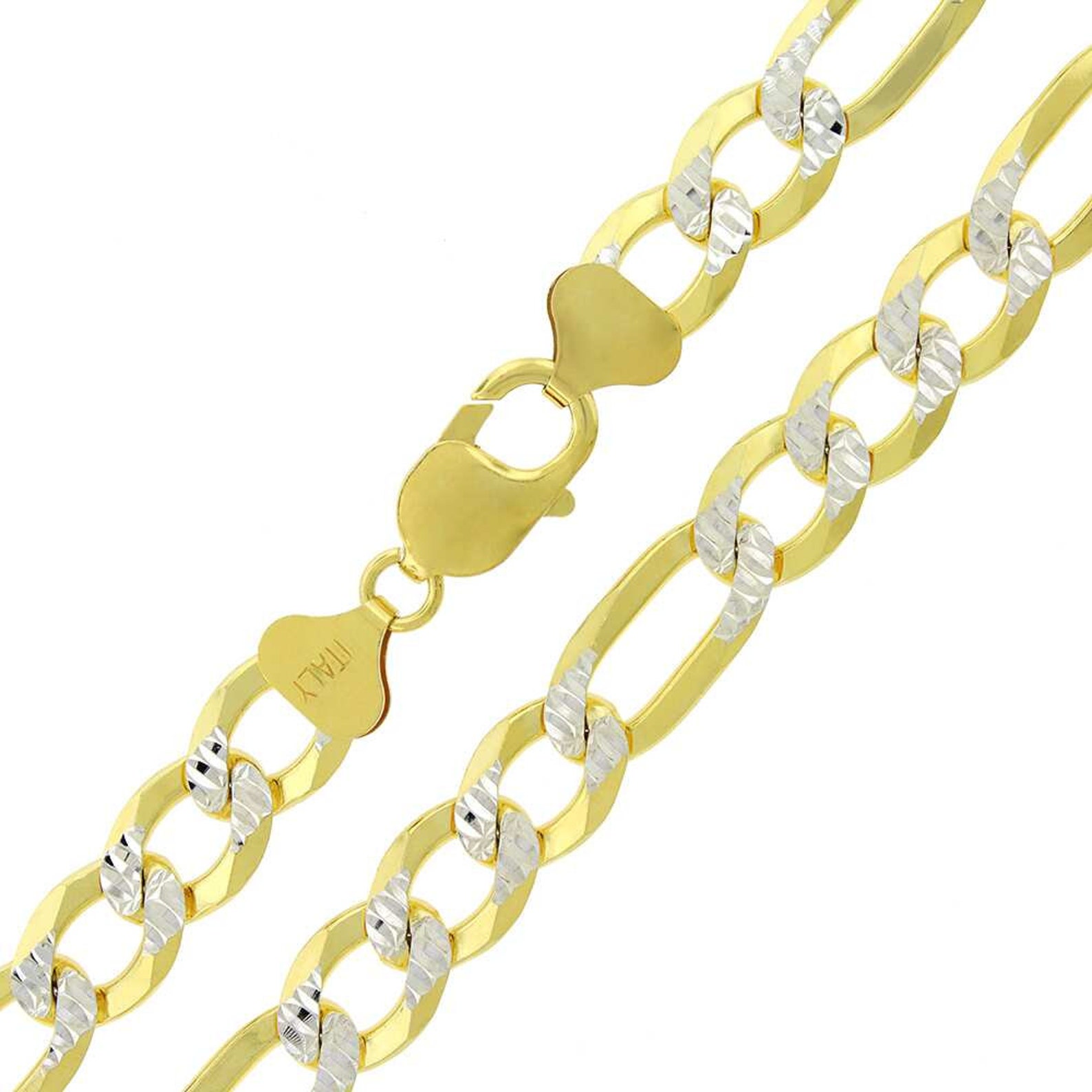 14K Two Tone Pave Figaro Chain Over 925 Silver 16 | Etsy