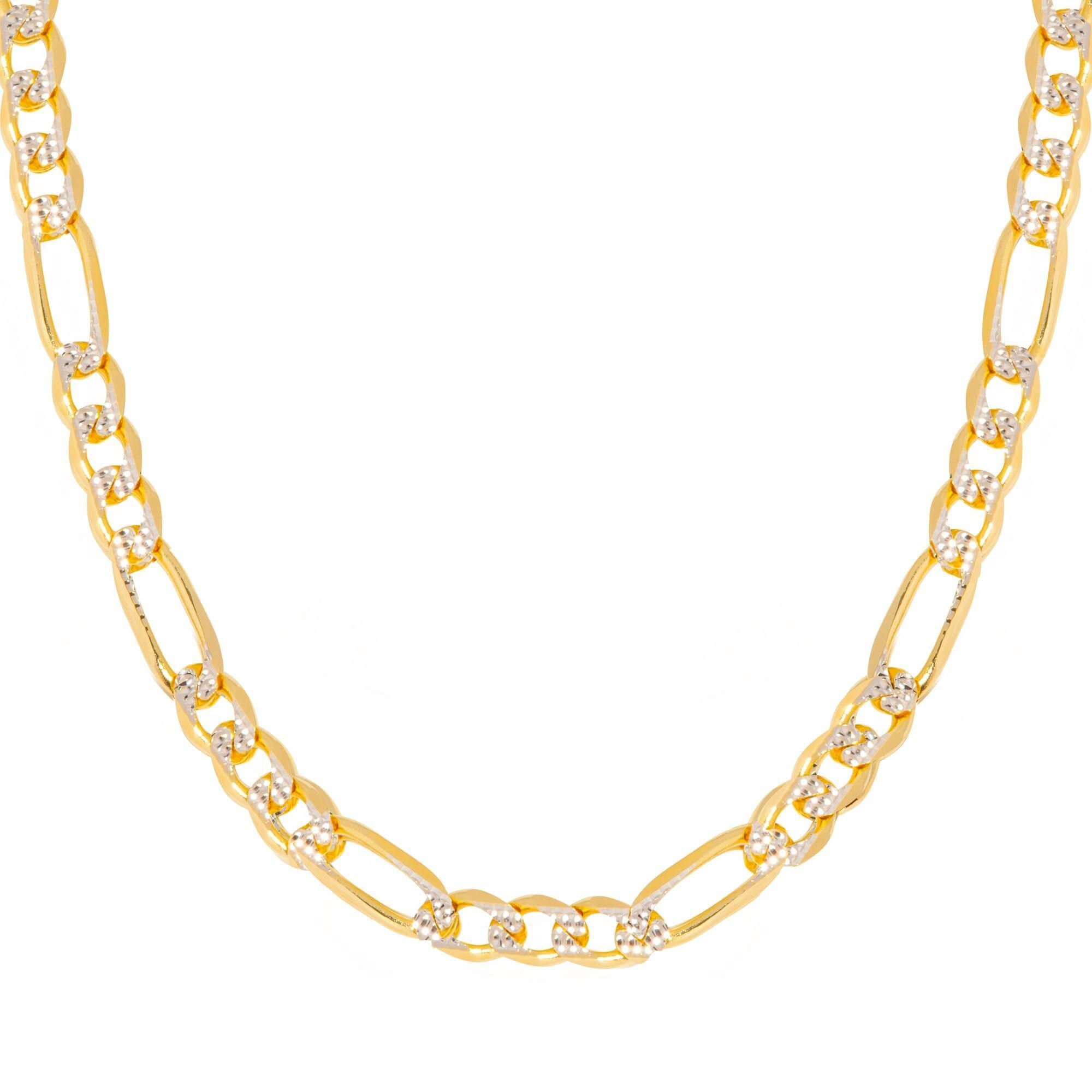 14K Gold Figaro Two Tone Pave Chain, Over 925 Sterling, Cuban, 2.6mm ...