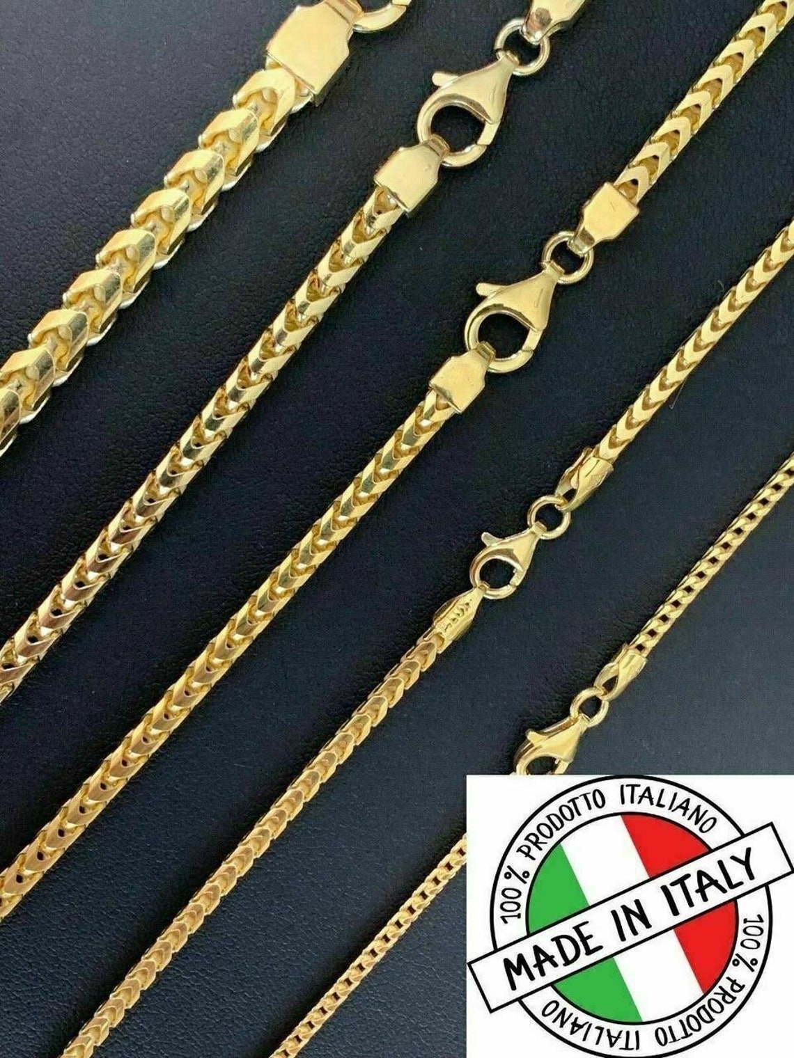 14K Gold Franco Cuban Chain Necklace 925 Silver 16'' - Etsy