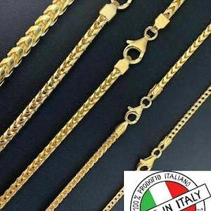 14K Gold Franco Cuban Chain Necklace 925 Silver 16'', 18'', 20'', 22 ...