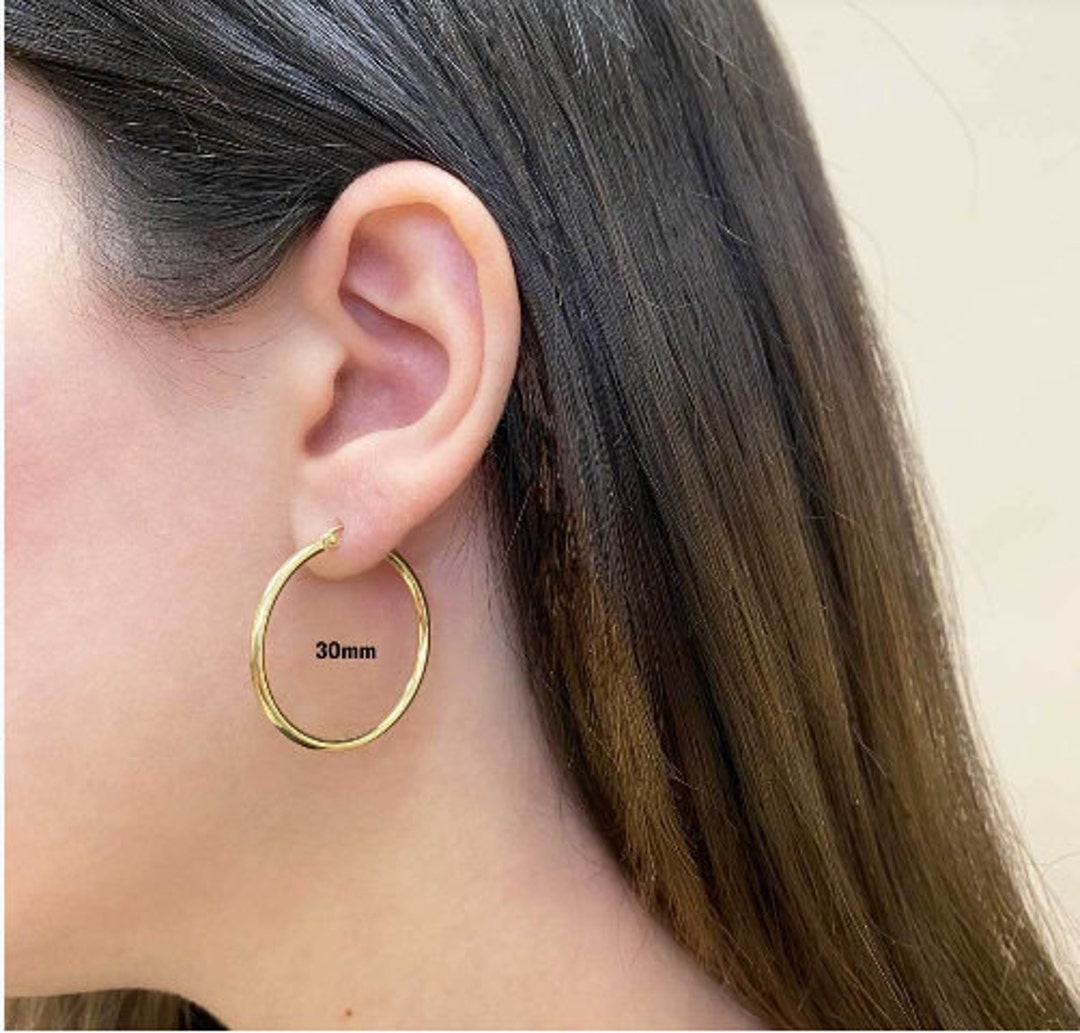 2MM Round Hoops Earrings Polished 14K Gold .925 Sterling Silver Anti tarnish 30mm 40mm 55mm Gift For Wife Daughter Best Seller SALE Etsy