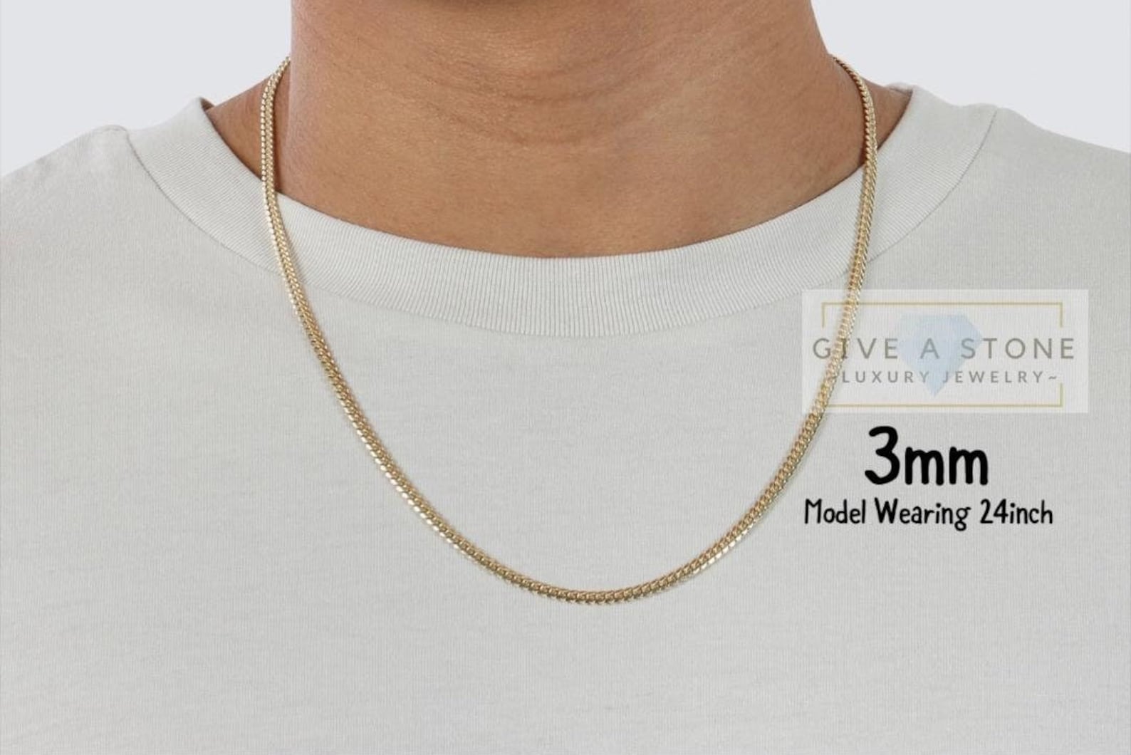 14K Gold, Miami Cuban Chain, Solid, Over 925 Sliver ,1.8mm-8mm, Size 16 ...