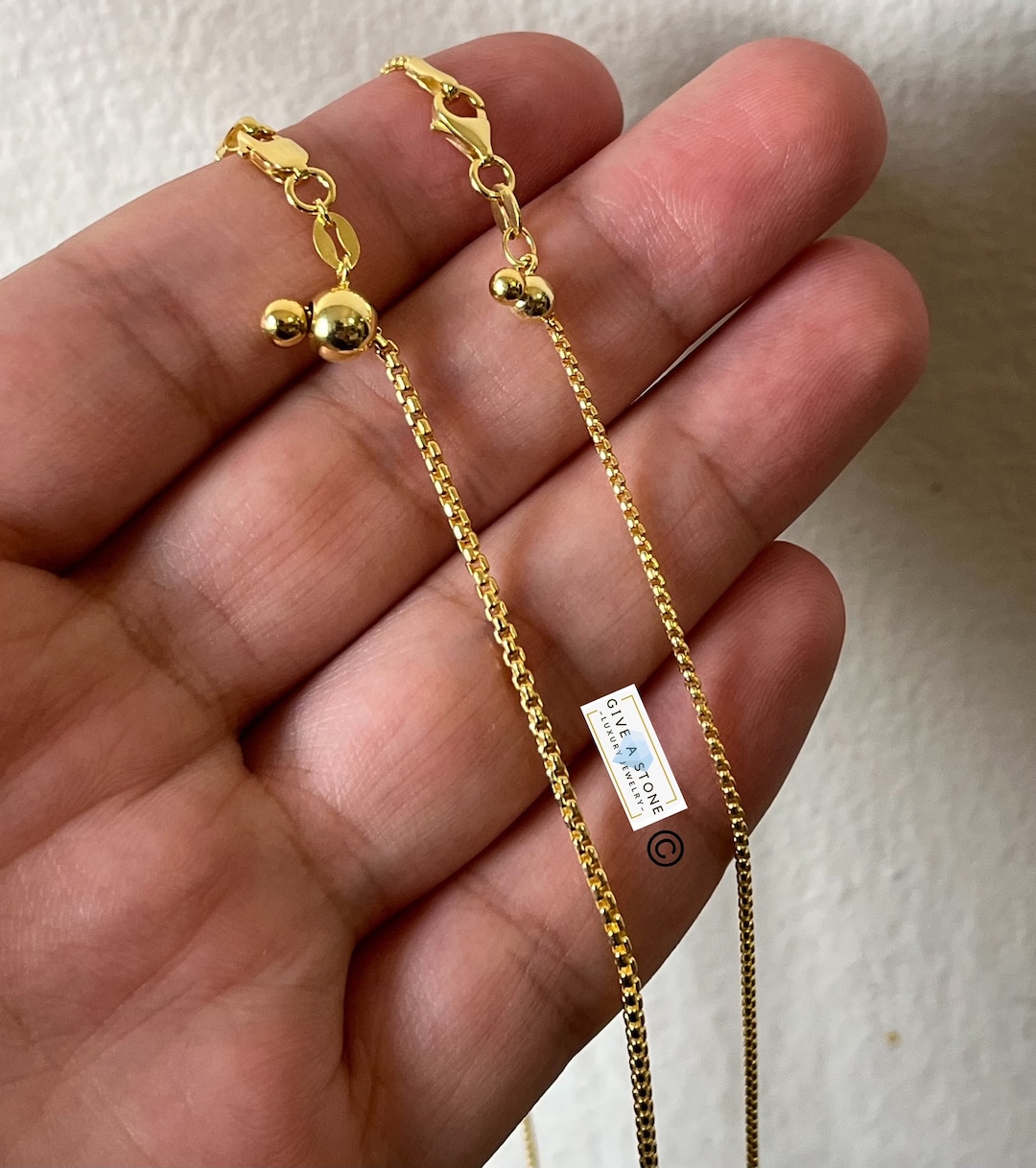 14k Gold Adjustable Round Box Chain Over 925 Silver, Any Size Upto 24 ...