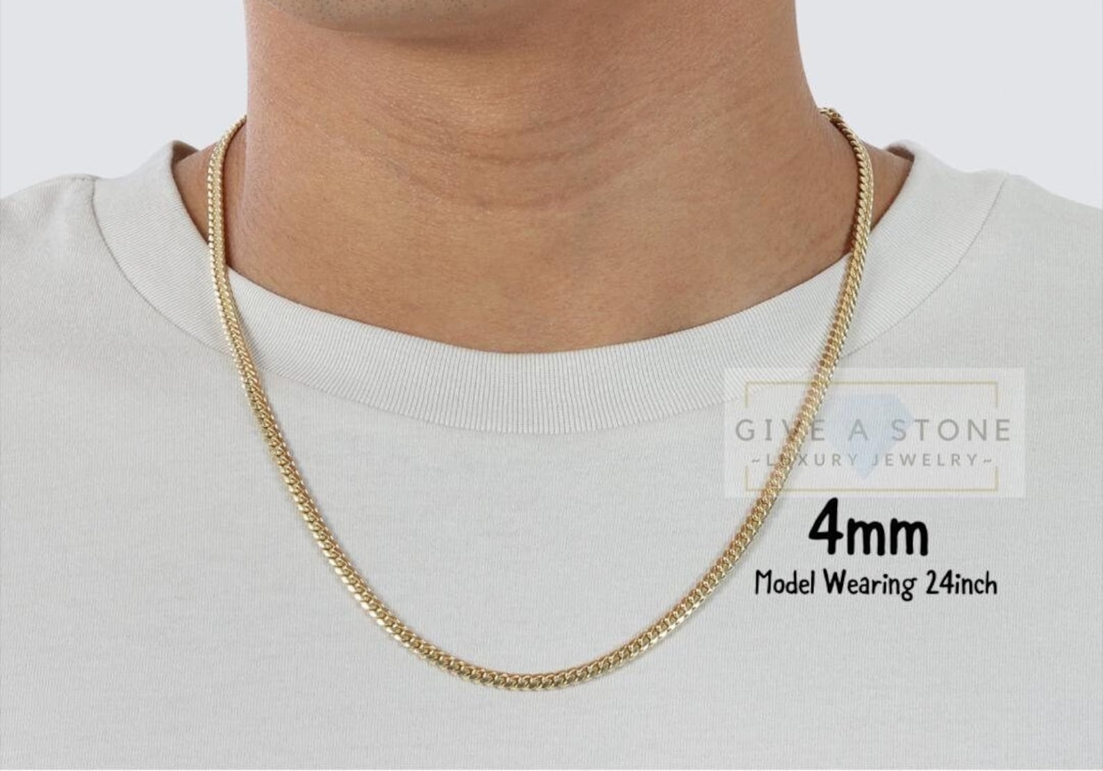 14K Gold, Miami Cuban Chain, Solid, Over 925 Sliver ,1.8mm-8mm, Size 16 ...