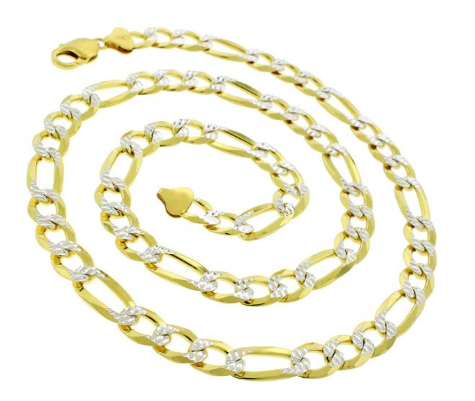 14K Two Tone Pave Figaro Chain Over 925 Silver 16 | Etsy