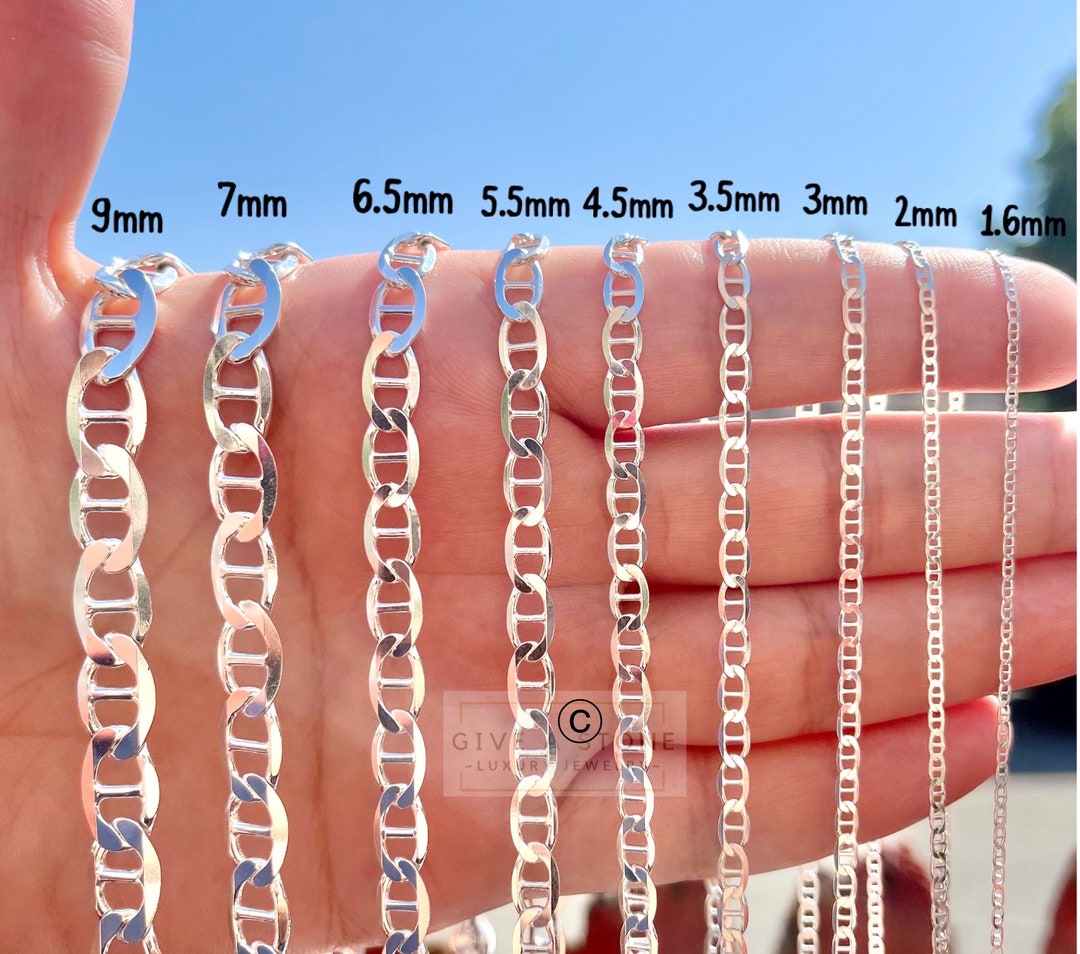 SOLID 925 Sterling Silver Flat Mariner Link Anchor Chain Necklace Solid ...