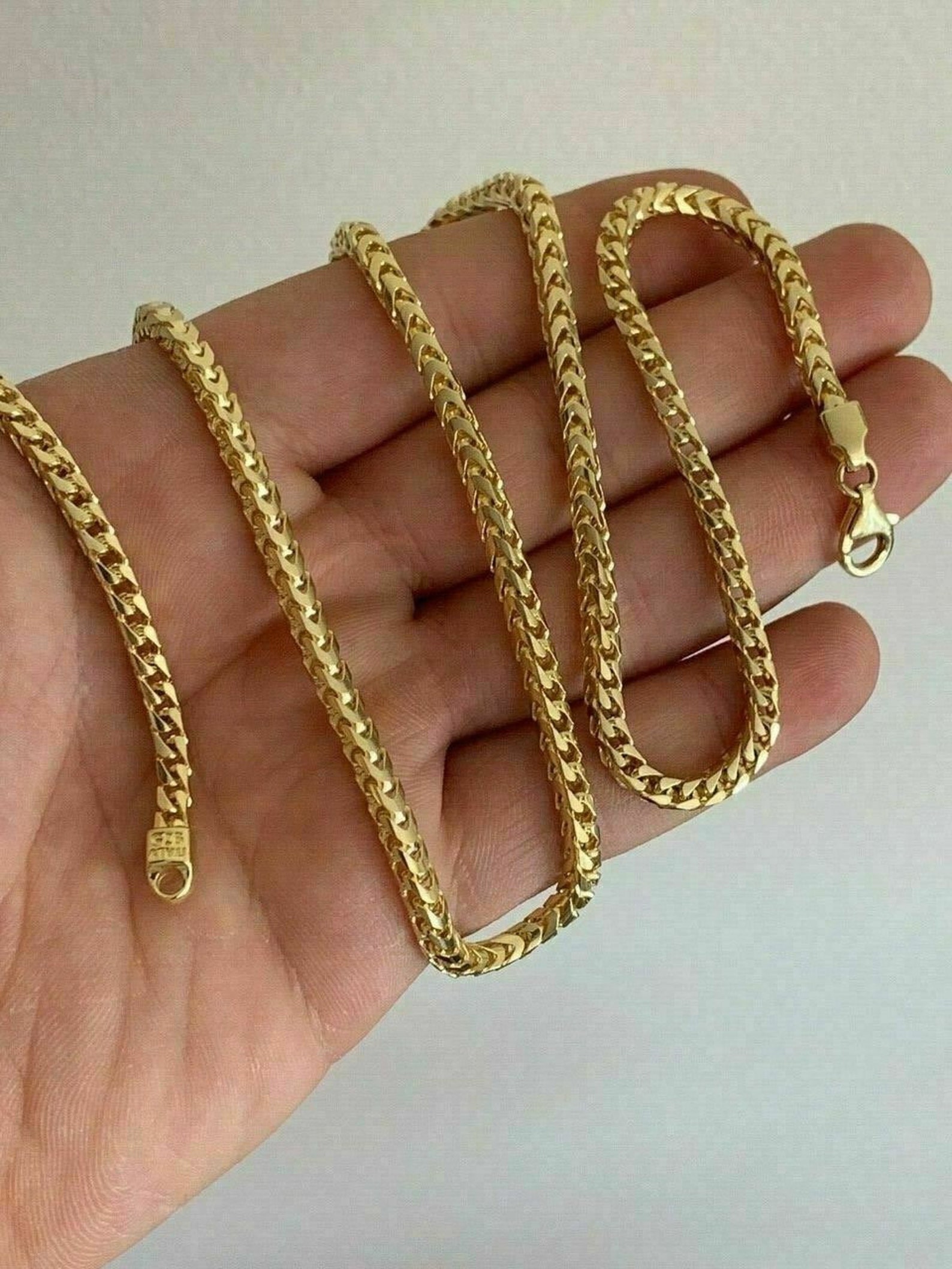 14K Gold Franco Cuban Chain Necklace 925 Silver 16'', 18'', 20'', 22 ...