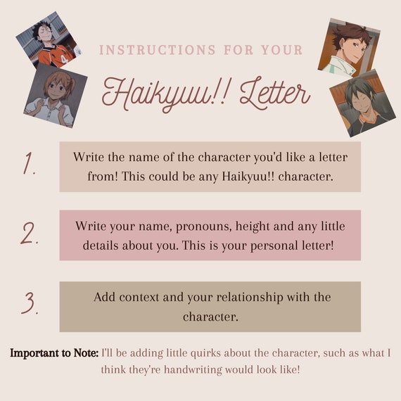 Letter from Haikyuu Characters! Pen & Ink Art & Collectibles etna.com.pe
