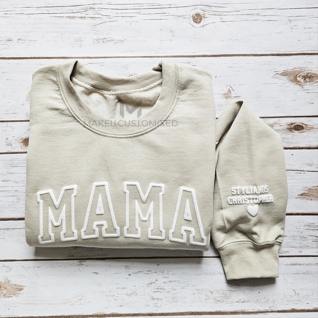 Custom Puff Mama Sweatshirt With Kids Name on Sleeve, Personalized ...