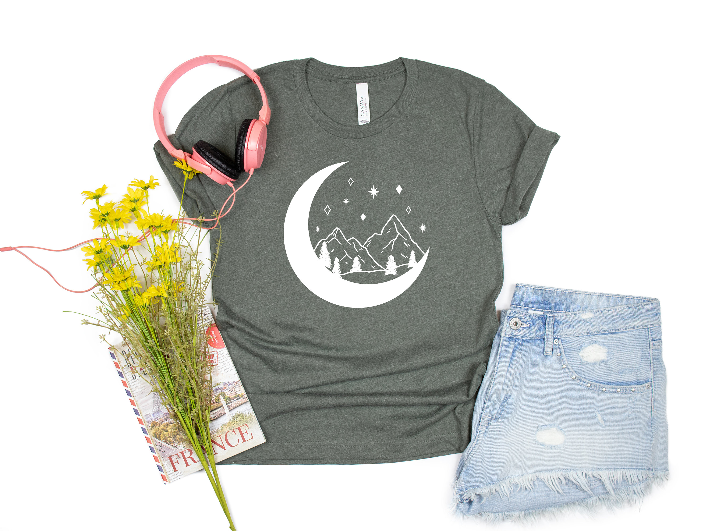 Moon Shirt Moon Mountain Shirt Moon Phase Shirt Hiking | Etsy