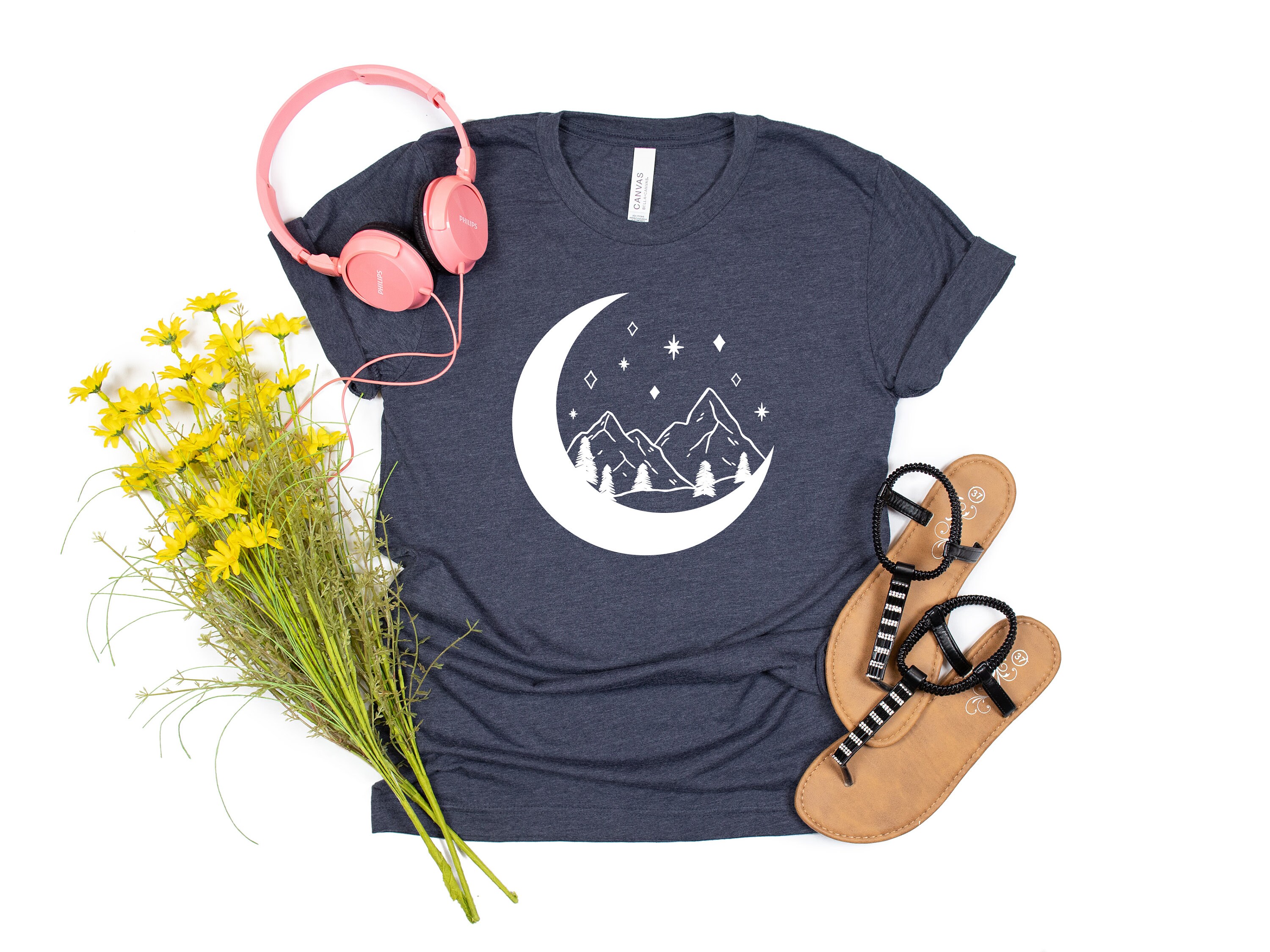 Moon Shirt Moon Mountain Shirt Moon Phase Shirt Hiking | Etsy