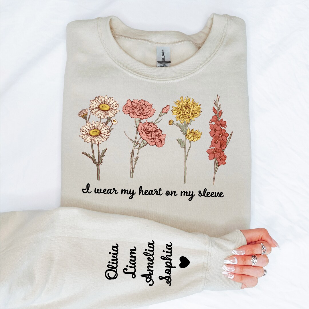 Custom Birth Month Flower and Kids Names , I Wear My Heart On ...
