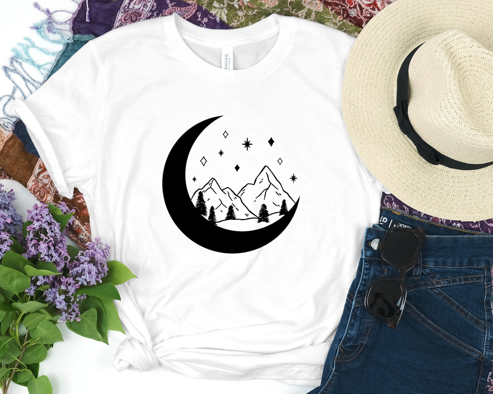 Moon Shirt Moon Mountain Shirt Moon Phase Shirt Hiking | Etsy