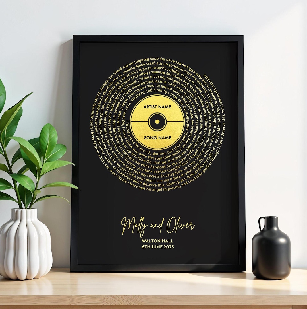 Vinyl Record Art Print, Favourite Song Personalised Metallic Foil Art ...