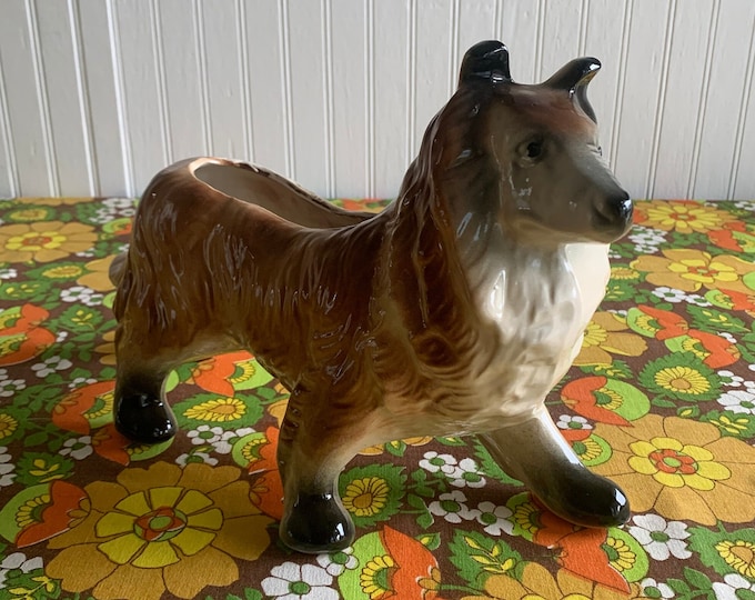 Vintage 60's Mid Century Glazed Ceramic Collie Dog Planter - Etsy