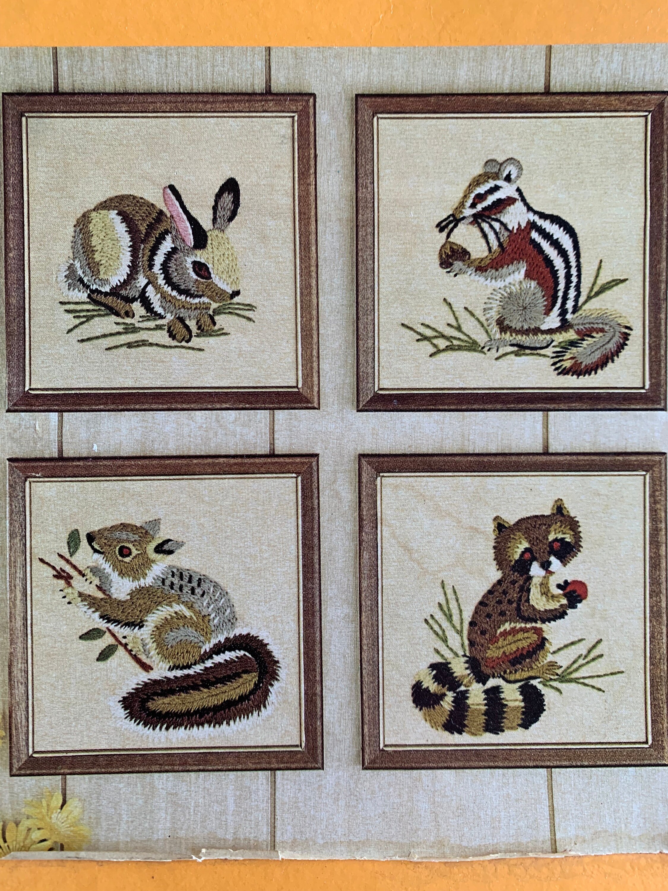 Vintage 70's Squirrel Rabbit Raccoon Set of 4 Crewel Embroidery Kit - Etsy