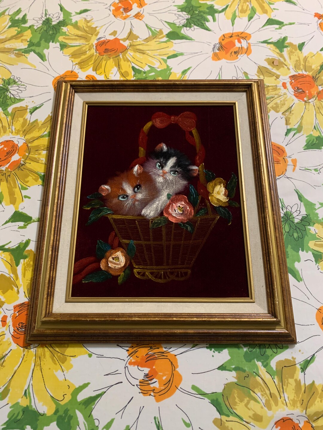 Vintage 70’s Velvet Cats Kittens Framed Wall Art Painting - Etsy