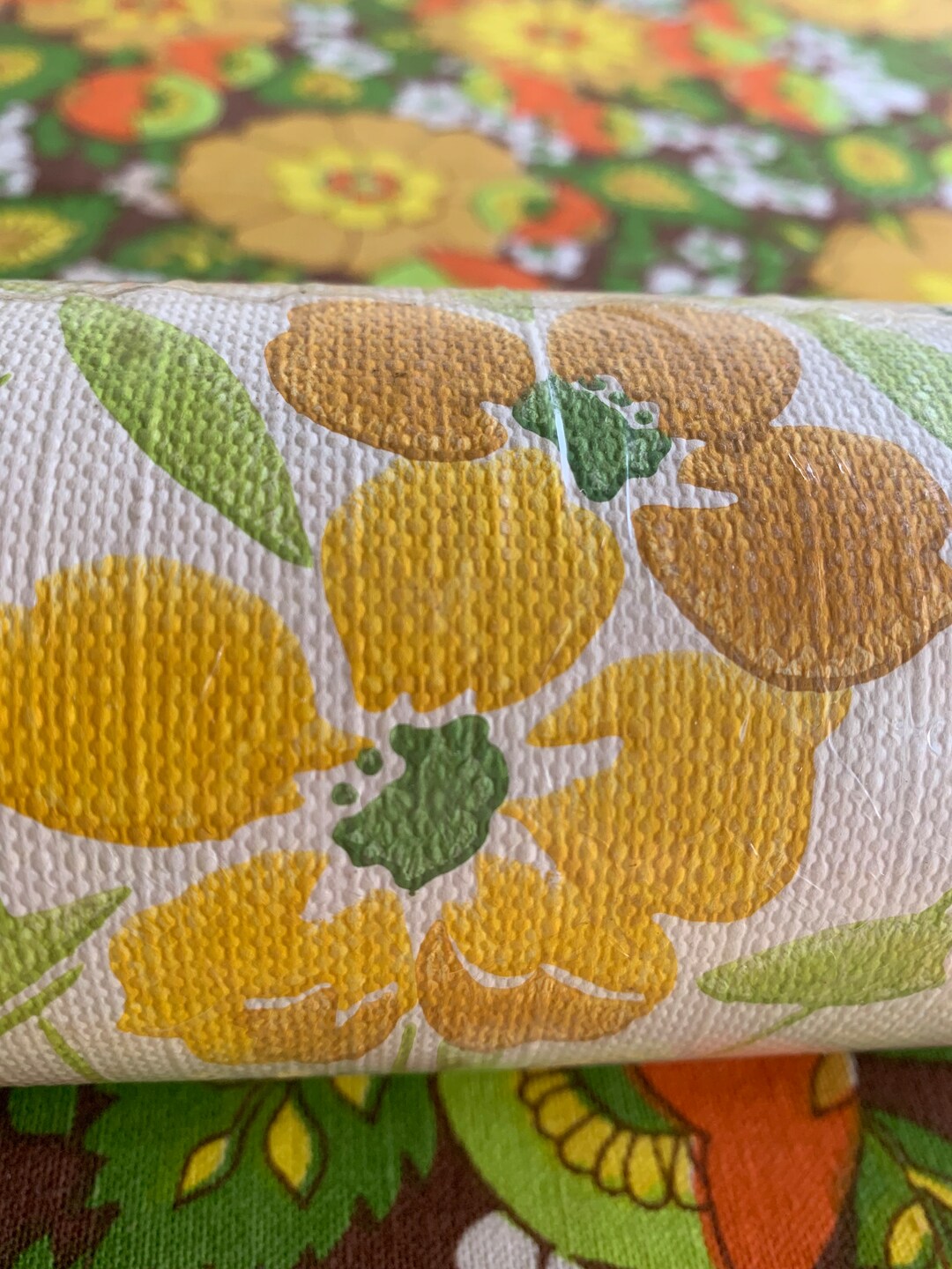 Vintage 70's Flower Power Textured Double Roll Pre Pasted Wallpaper - Etsy