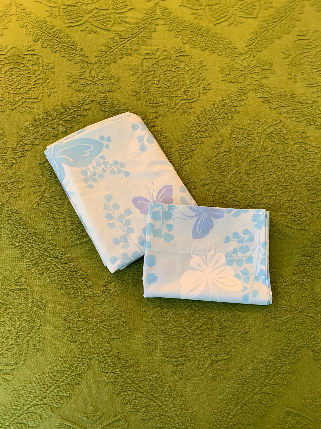 Vintage 70's Springmaid Blue Butterfly Flat Sheet & Pillowcase - Etsy