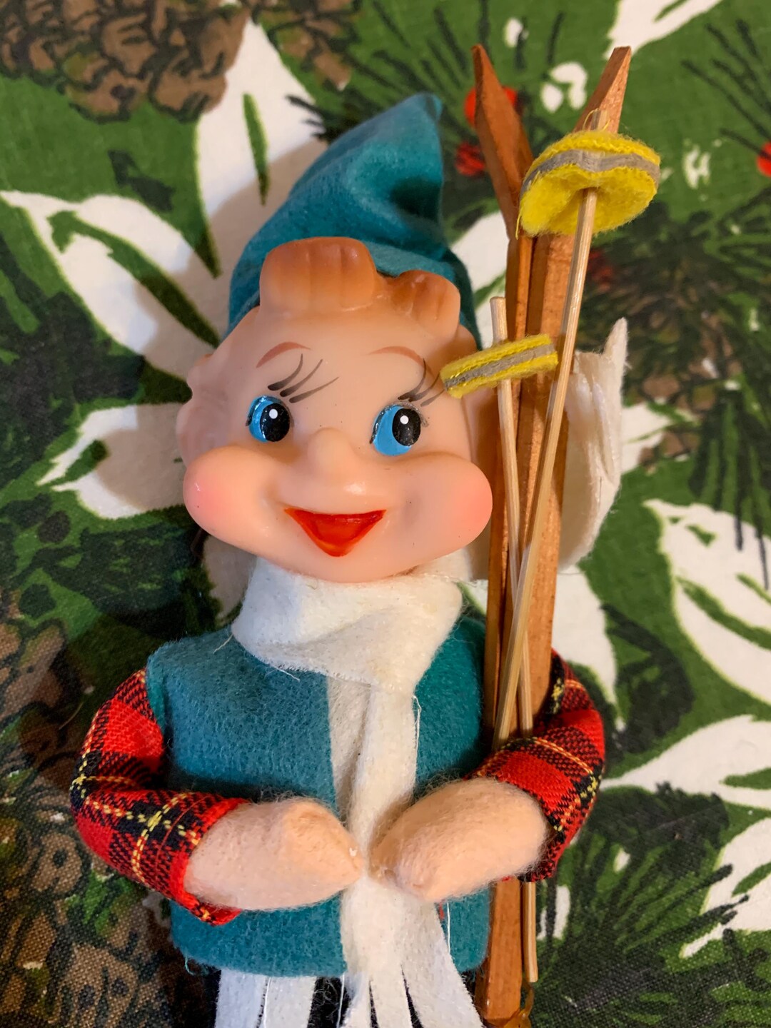 Rare Vintage Felt Pixie Christmas Elf With Ski's Japan - Etsy