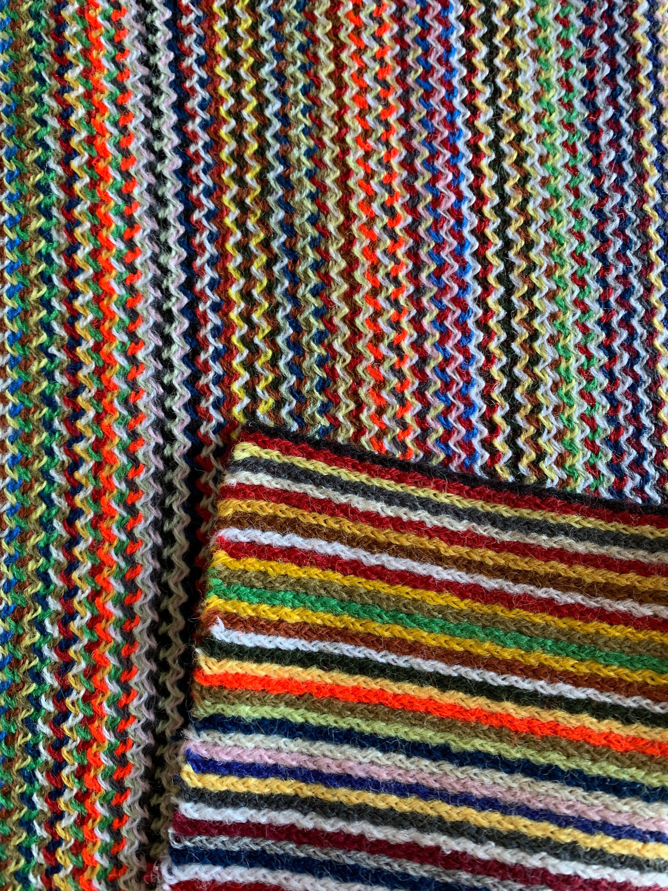 Vintage 70's Bolt of Rainbow Yarn Fiber Art Striped Psychedelic Fabric ...