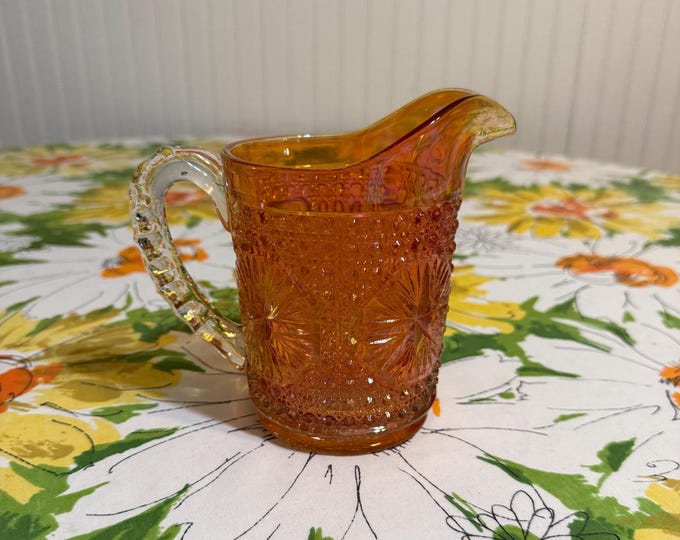 Antique Vintage Orange Imperial Carnival Glass Star Medallion Pitcher ...