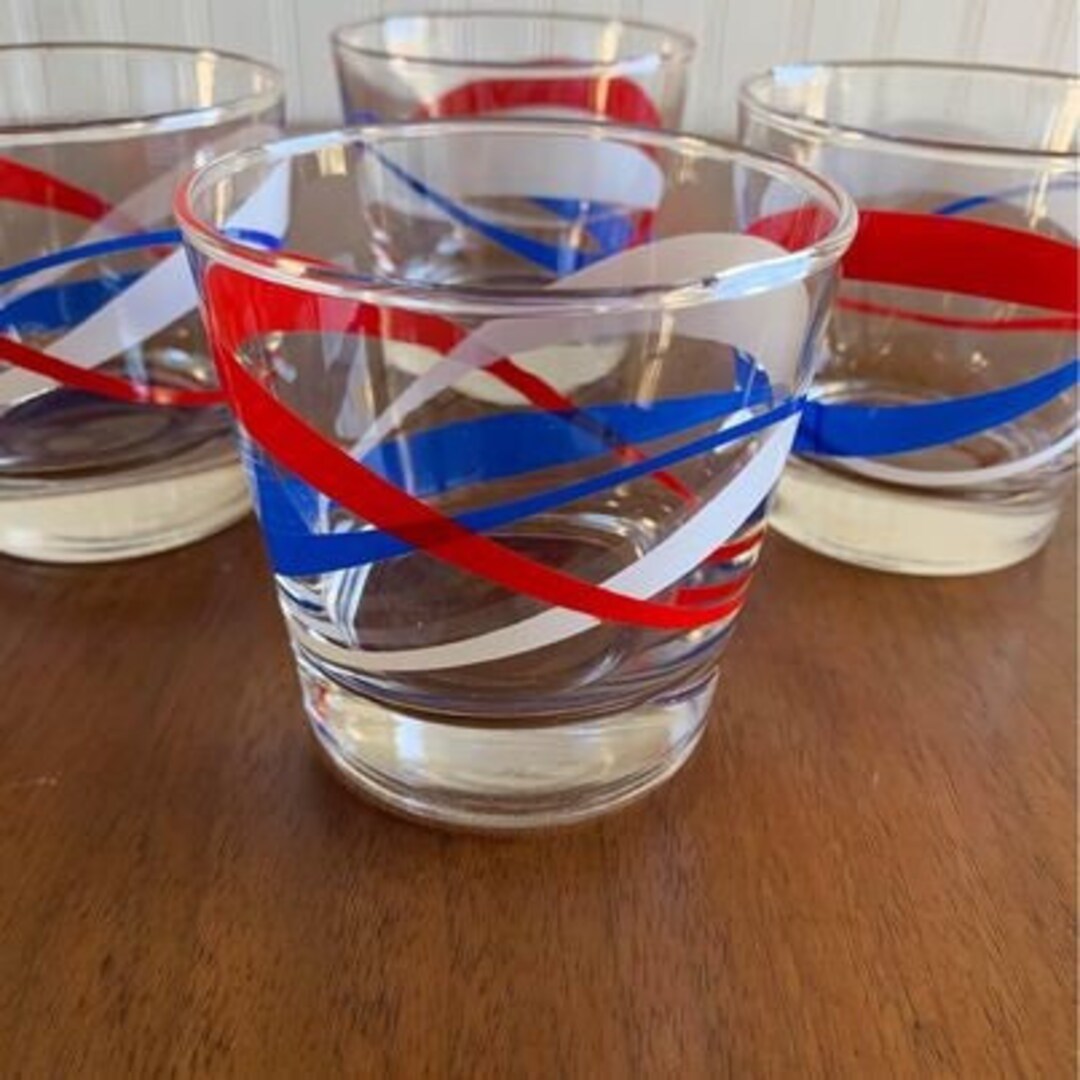 Vintage 70's Libbey Swirl Red White & Blue Rocks Glasses 8oz - Etsy