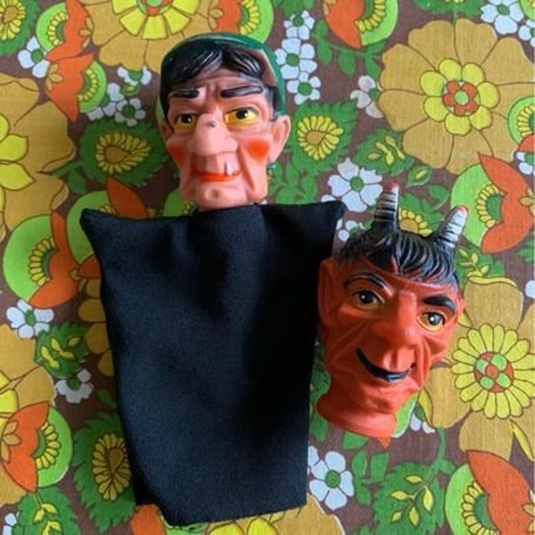 Vintage Halloween Witch & Devil Hand Puppet and Head - Etsy