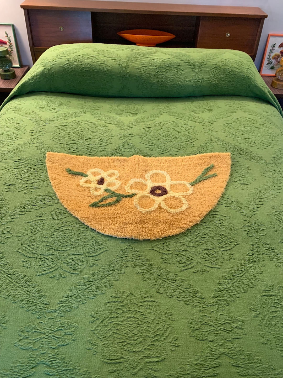 Vintage 70s Shag Flower Power Half Circle Bathroom Rug Mat - Etsy