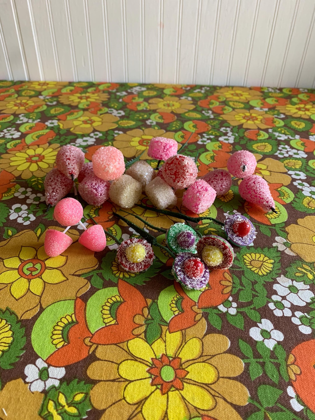 Vintage 70's Sugared Coated Frosted Candy Christmas Floral Picks - Etsy