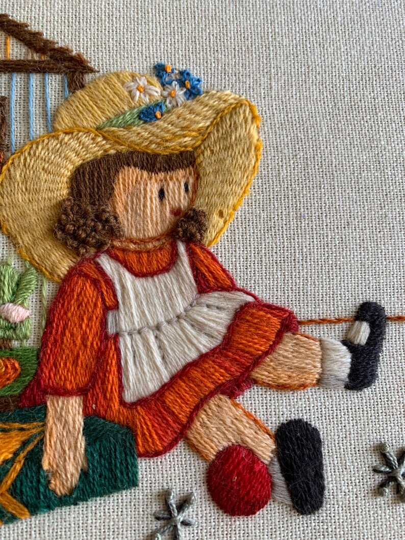 Vintage 70's Framed Crewel Embroidery Yarn Fiber Wall Art - Etsy