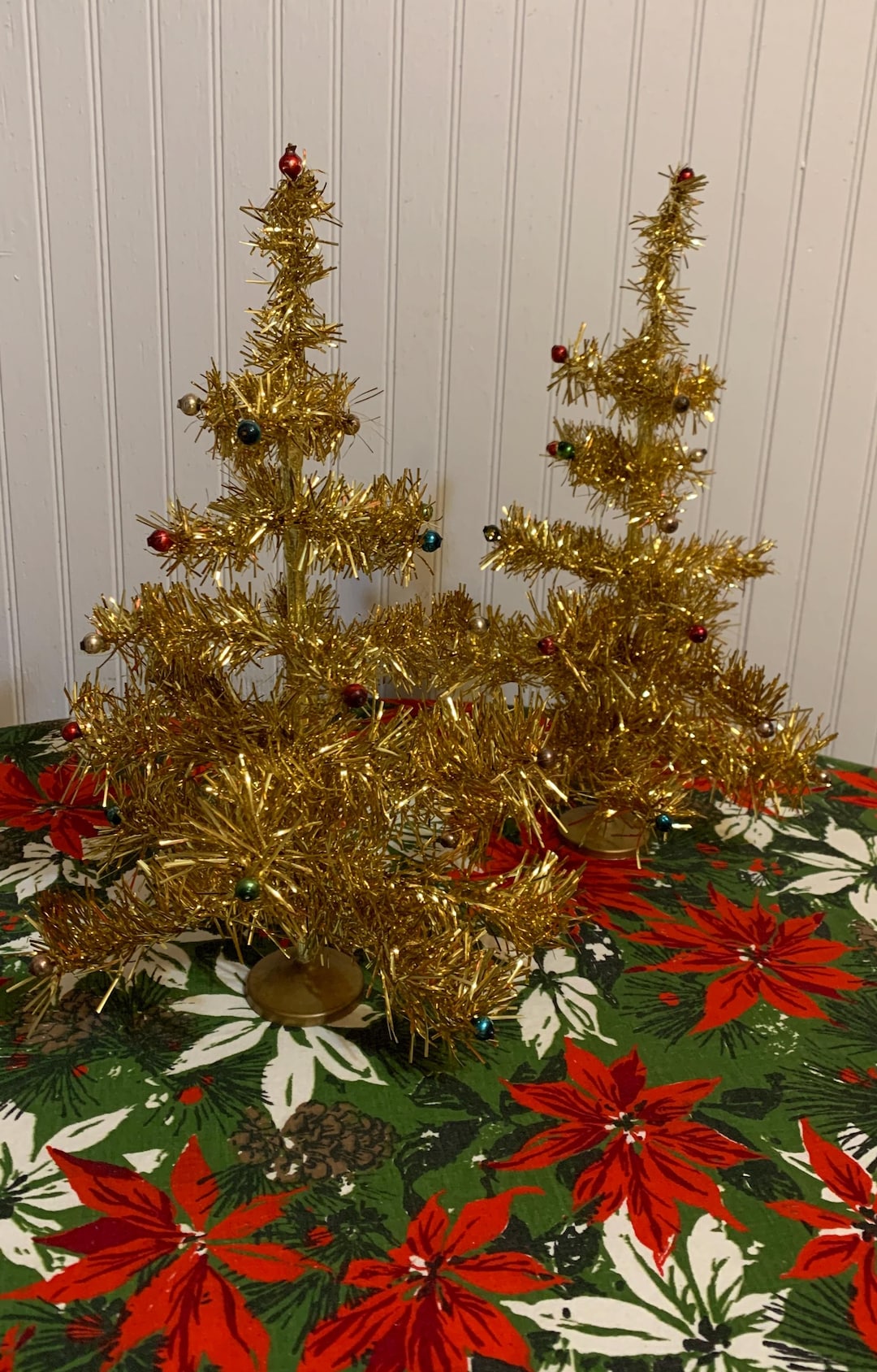 Vintage Set of 2 Gold Tinsel Trees With Mercury Balls Japan - Etsy