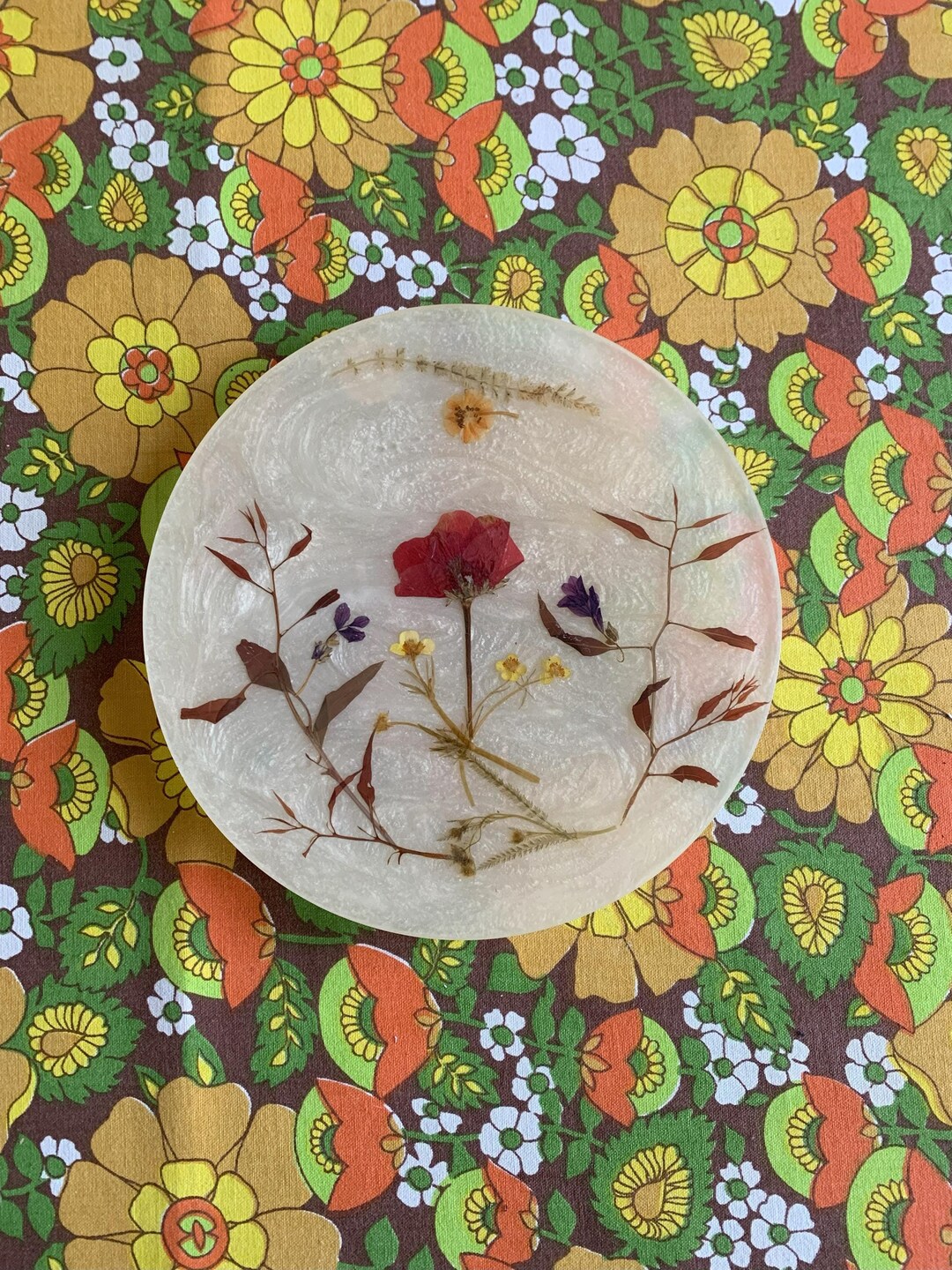 Vintage 70's Dried Flower Acrylic Resin Trivet Hot Pad - Etsy