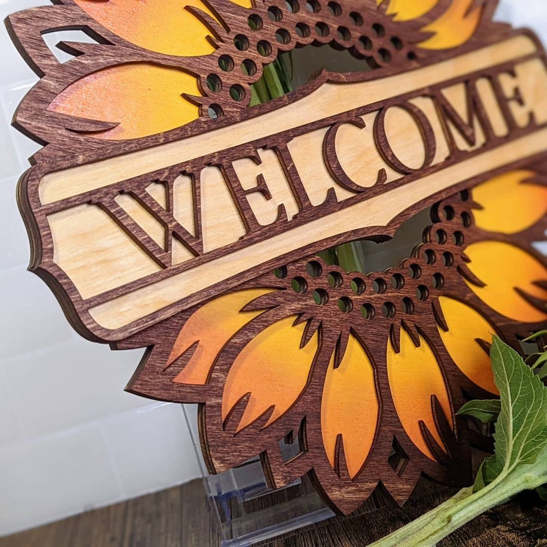 Huge Hand Painted Wooden Sunflower Welcome Gift Sign. Gift for Mom ...
