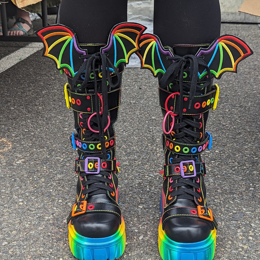 Rainbow Pride Bat Shoe Wings/ Fits Adult and Child Shoes or Boots or ...