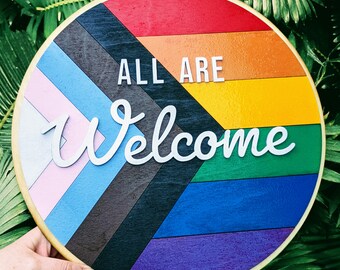 Pride Welcome Wooden Door Hanger All Wood Laser Cut LGBTQ Pride Door ...