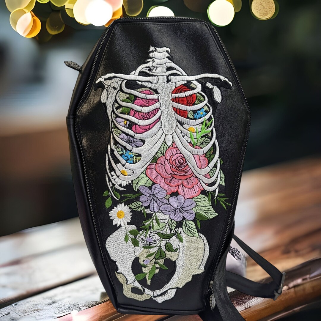 Floral Rib Coffin Backpack With Zipper Front Slip Pocket. Ready to Ship ...