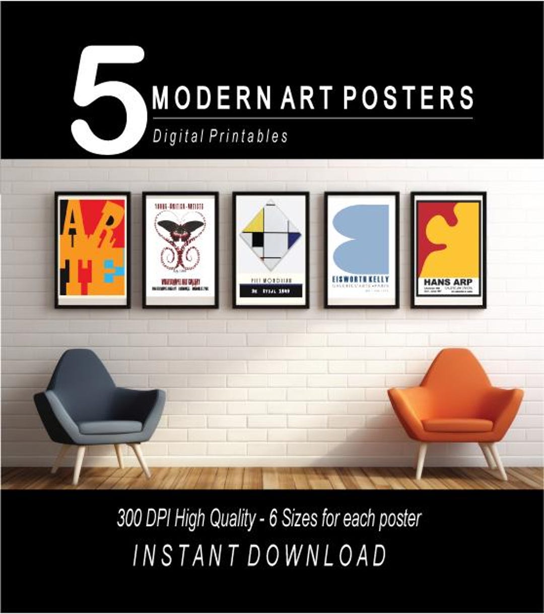 5 X MODERN ART Posters-exhibition Poster-modern Art-art Gallery-digital ...
