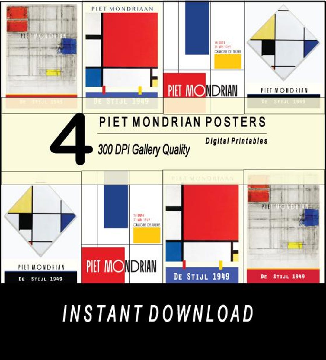 4 PIET MONDRIAN POSTERS ,dutch Artist Poster,gallery Poster,exhibition ...
