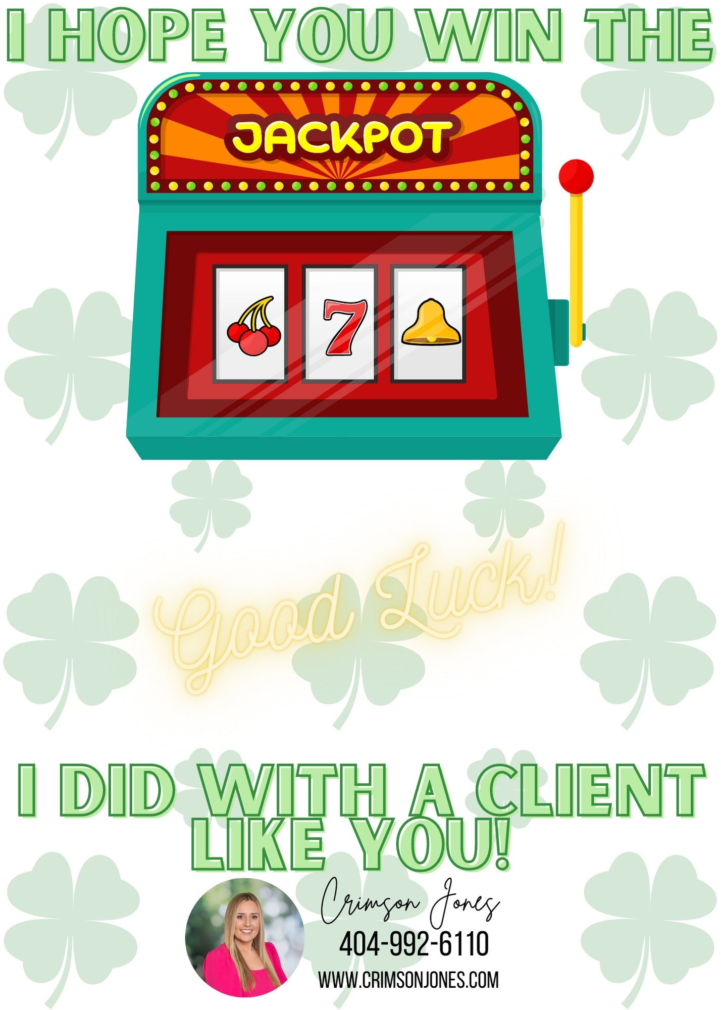 PRINTABLE I Hope You Hit the JACKPOT I Did With a Client Like You Happy ...