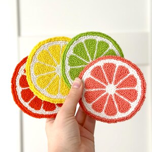 Handmade Lemon Slice Punch Needle Coaster | Tufted Mini Mug Rug Orange ...