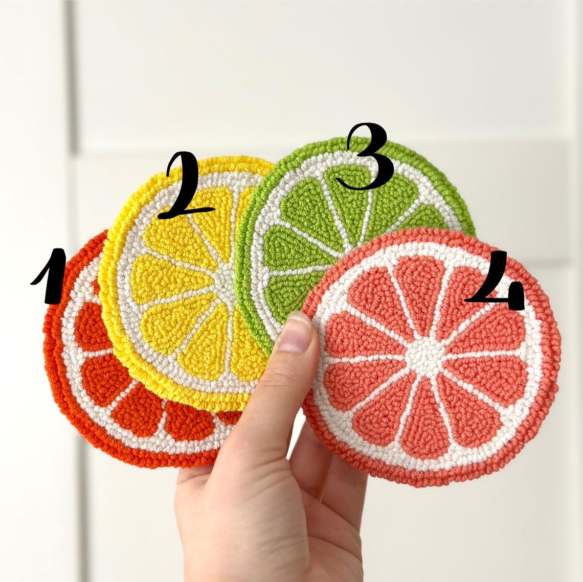 Handmade Lemon Slice Punch Needle Coaster | Tufted Mini Mug Rug Orange | Custom Jewelry Display ...