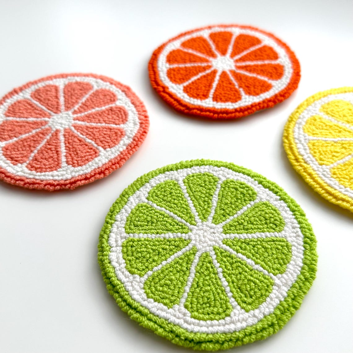 Handmade Lemon Slice Punch Needle Coaster | Tufted Mini Mug Rug Orange ...