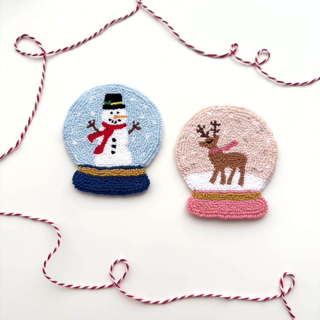 Punch Needle Snow Globe Coaster | Handmade Holiday Mug Rug - Etsy