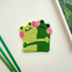 Handmade Mug Rug BFF | Punch Needle Coasters for Besties | Frog Lovers ...