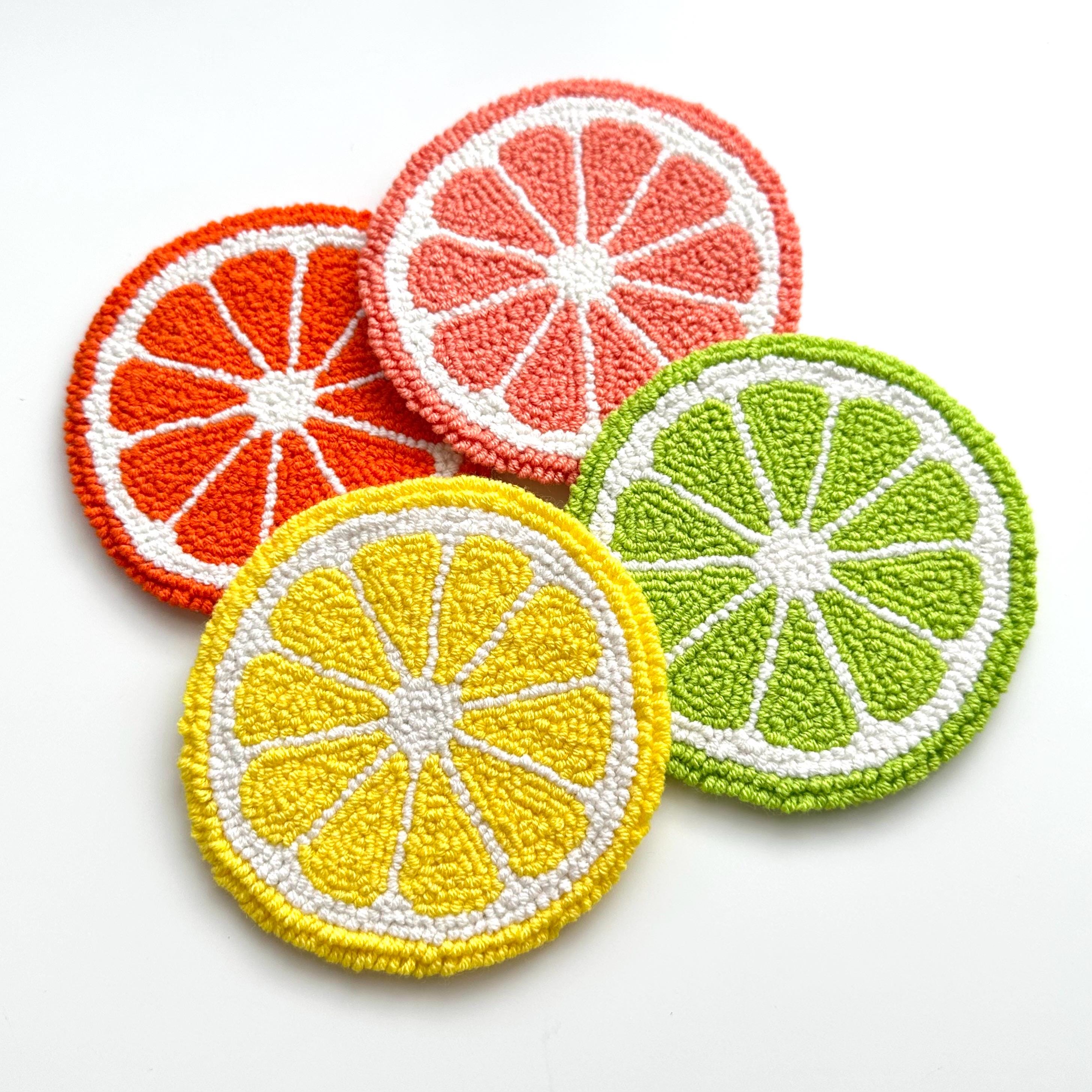 Handmade Lemon Slice Punch Needle Coaster | Tufted Mini Mug Rug Orange | Custom Jewelry Display ...